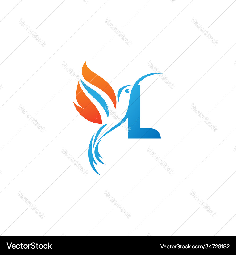 Letter l combined with fire wing hummingbird Vector Image