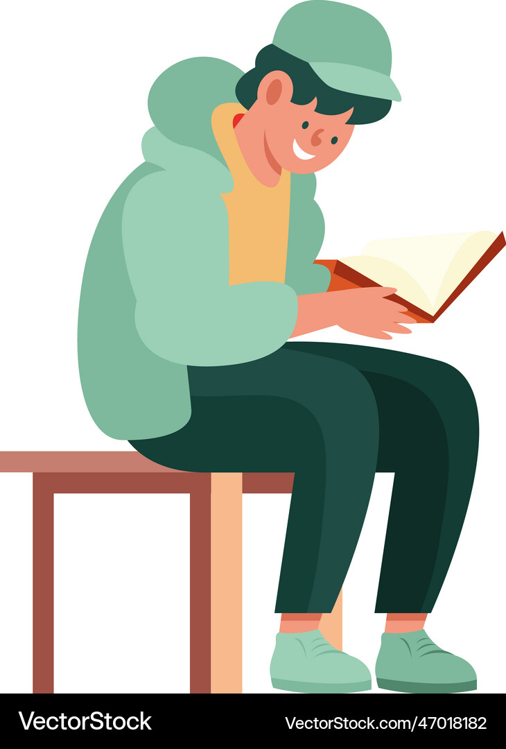 One person sitting reading book smiling happily Vector Image