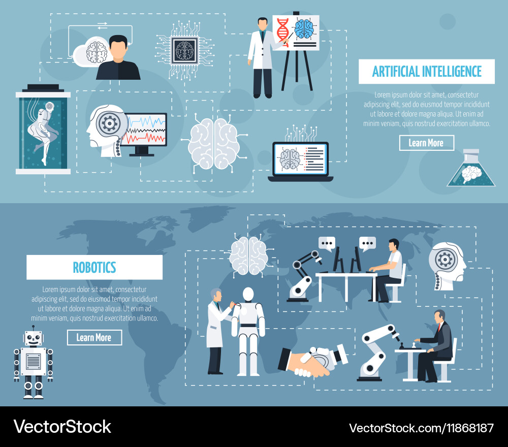 Artificial intelligence banners set Royalty Free Vector
