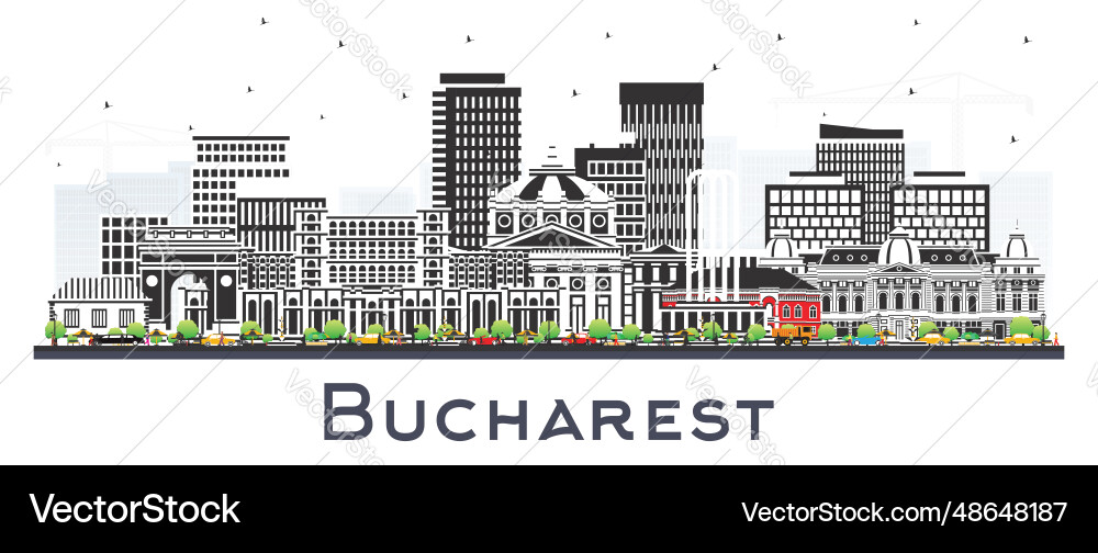 Bucharest romania city skyline with color Vector Image
