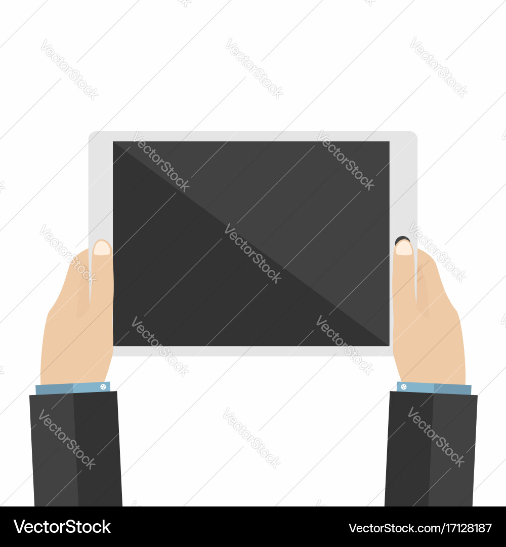 Businessman holds tablet pc using digital Vector Image