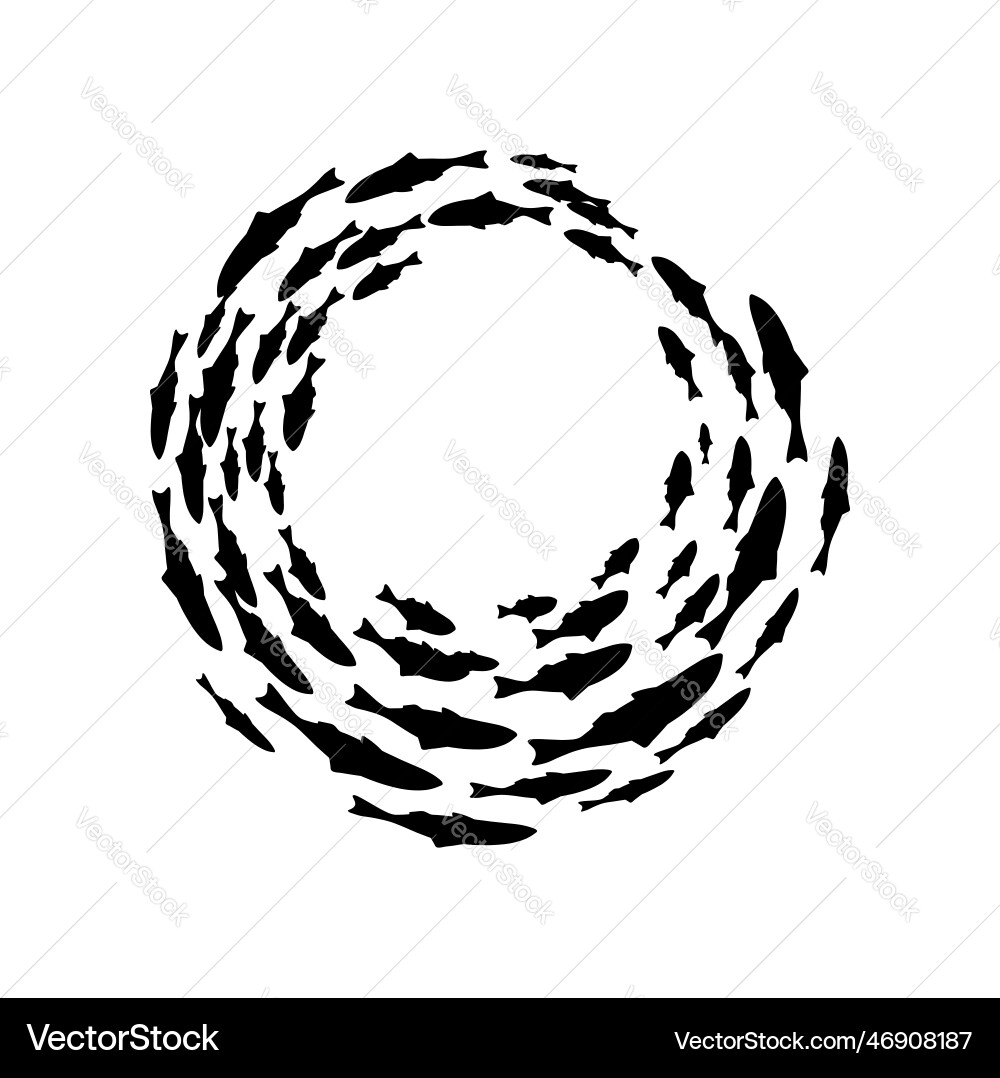 Circle shoal and fish school silhouette Royalty Free Vector