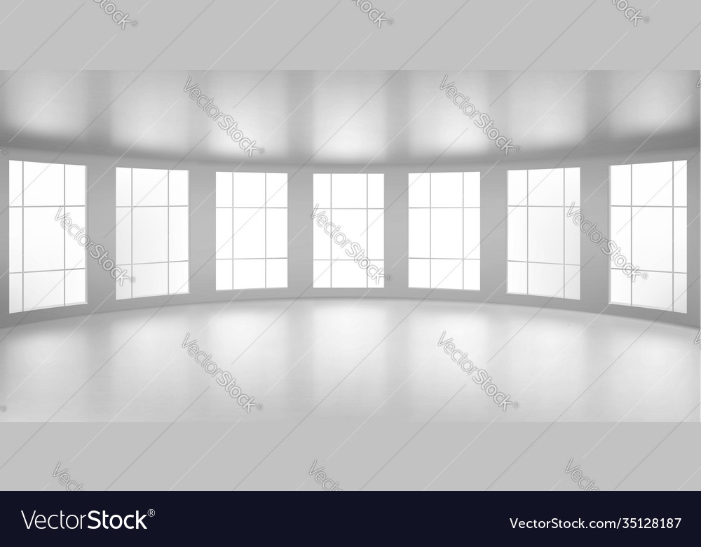 Empty round room 3d office with large windows Vector Image