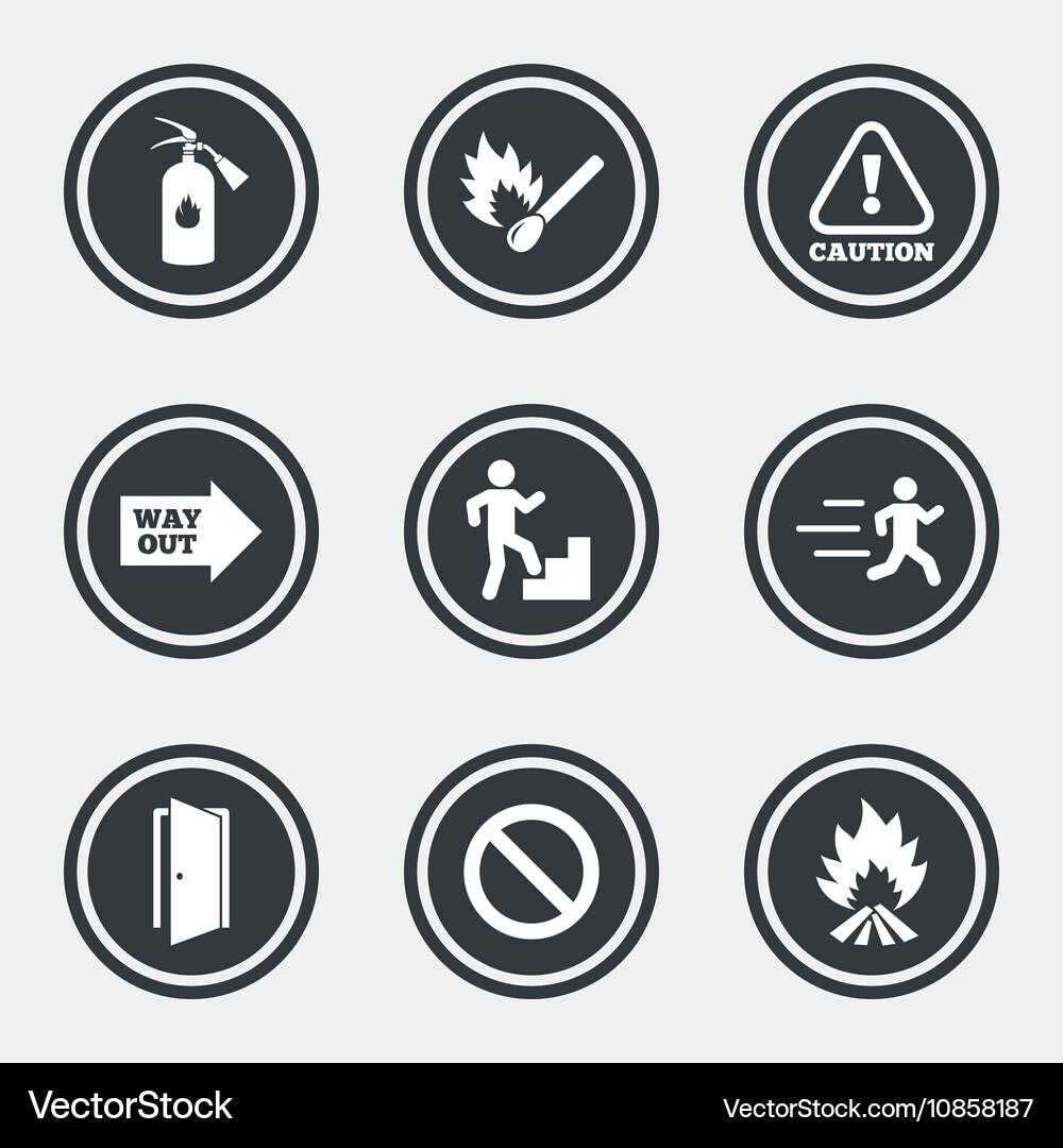 Fire safety emergency icons extinguisher sign Vector Image