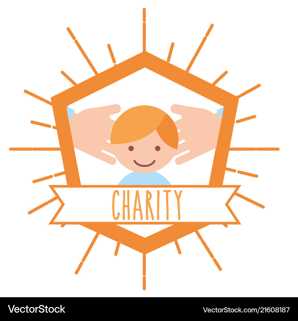 Little boy hands support retro emblem charity Vector Image