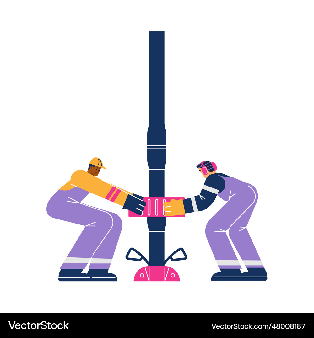 Oil industry workers in process of maintaining Vector Image