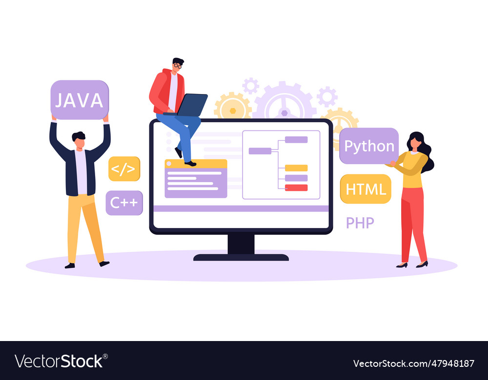 Programmer and designer developing website Vector Image