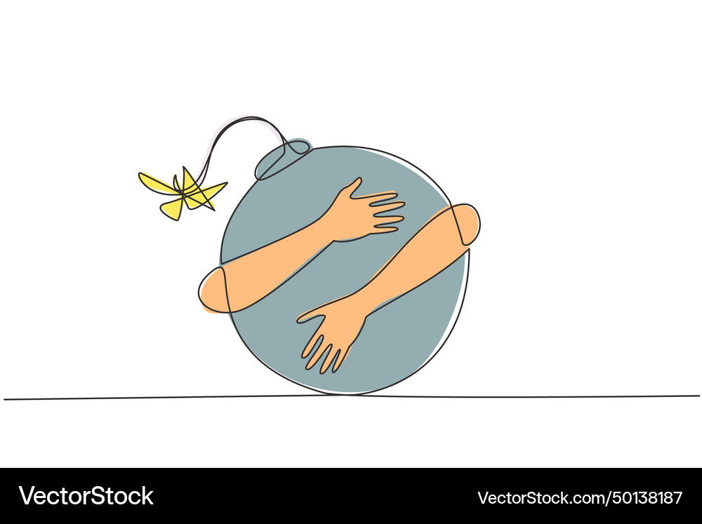 Single one line drawing of hands hugging large Vector Image