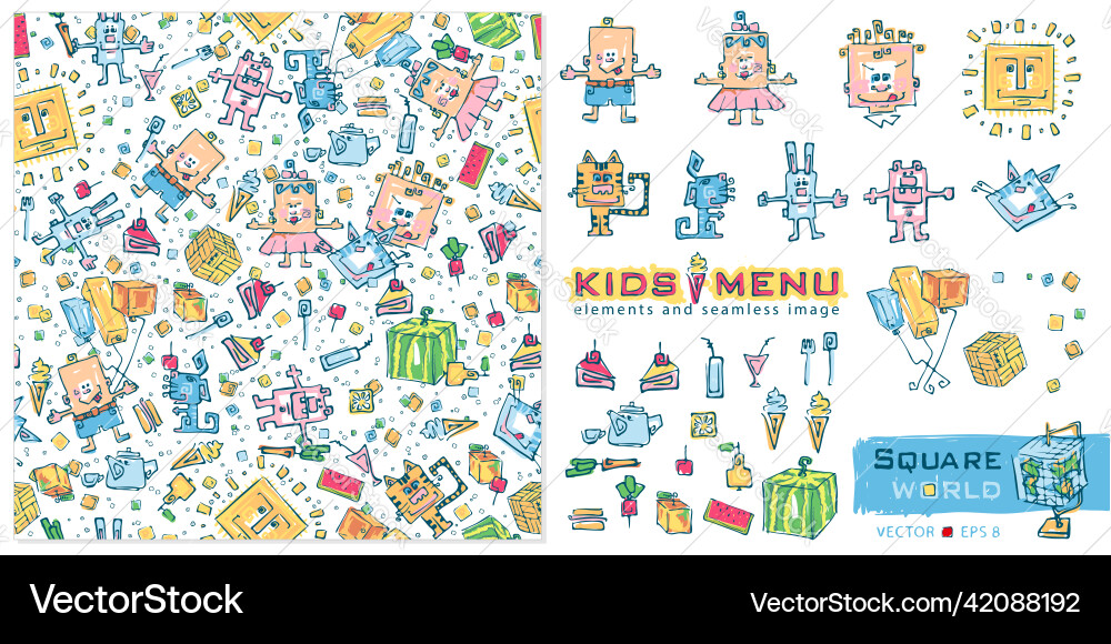A set of elements and seamless children menu Vector Image