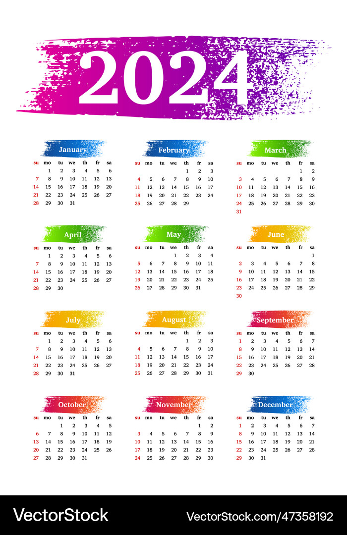 Calendar for 2024 isolated on a white background Vector Image