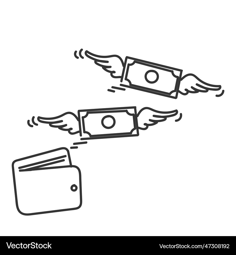 Hand drawn doodle wallet with flying money Vector Image