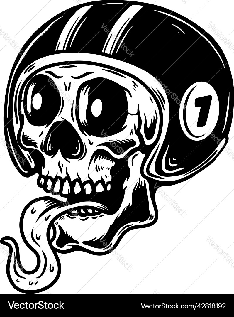 Skull in racer helmet design element for poster Vector Image