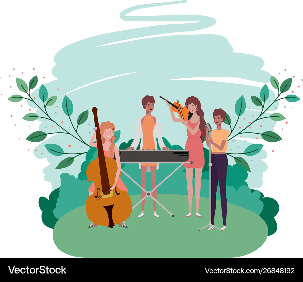 Women with musical instruments and background Vector Image