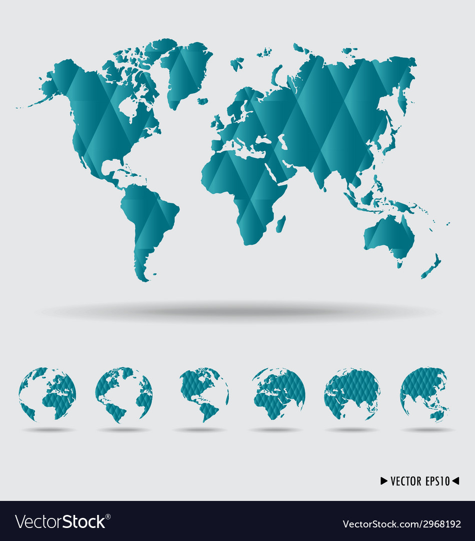 World map and earth globes Royalty Free Vector Image