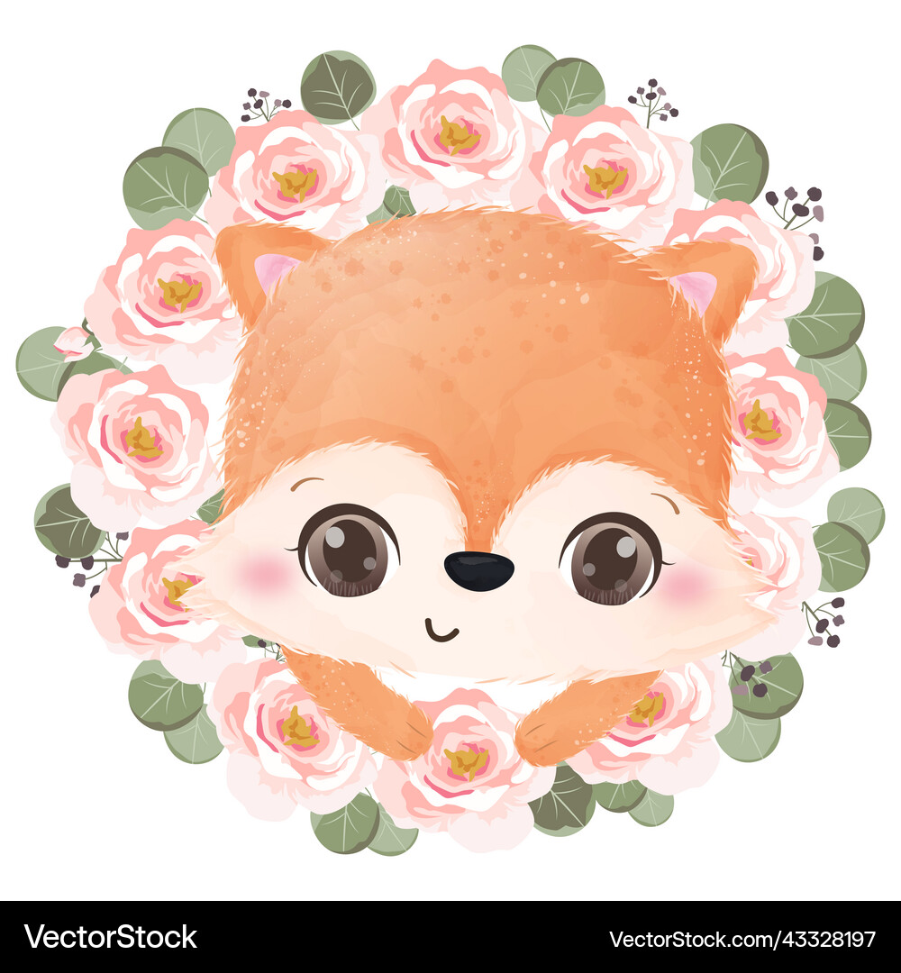 Cute baby fox with flowers Royalty Free Vector Image