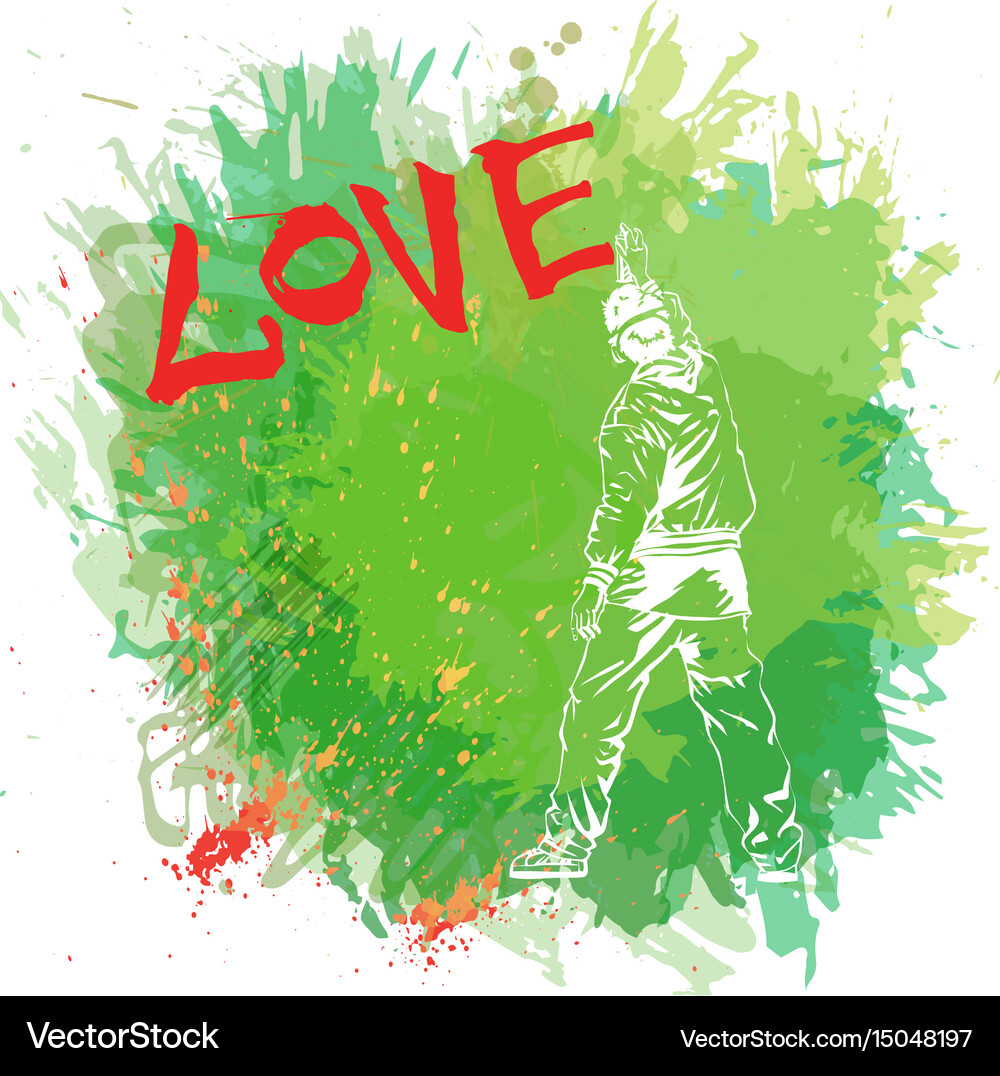 Graffiti guy makes street art on wall Royalty Free Vector