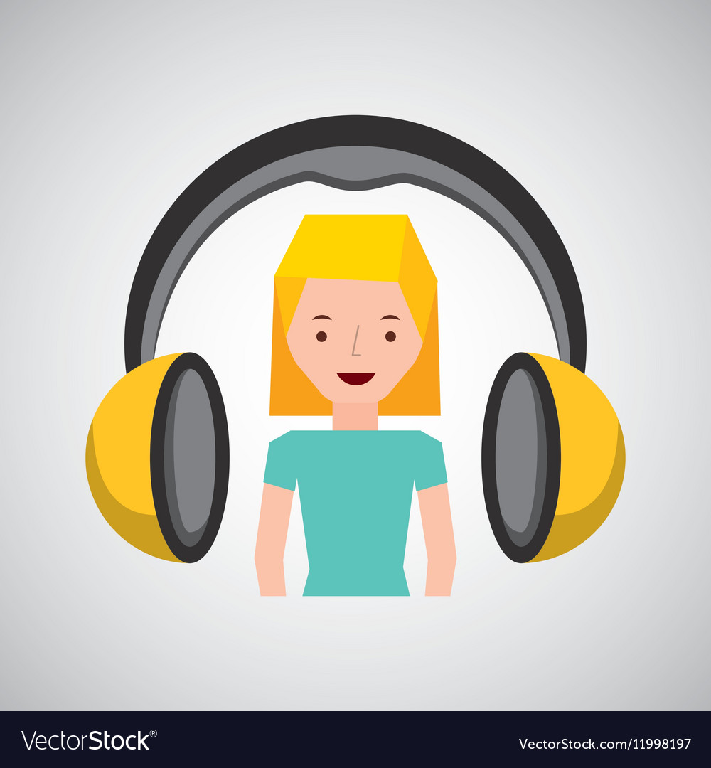 Headphones music character girl blonde Royalty Free Vector