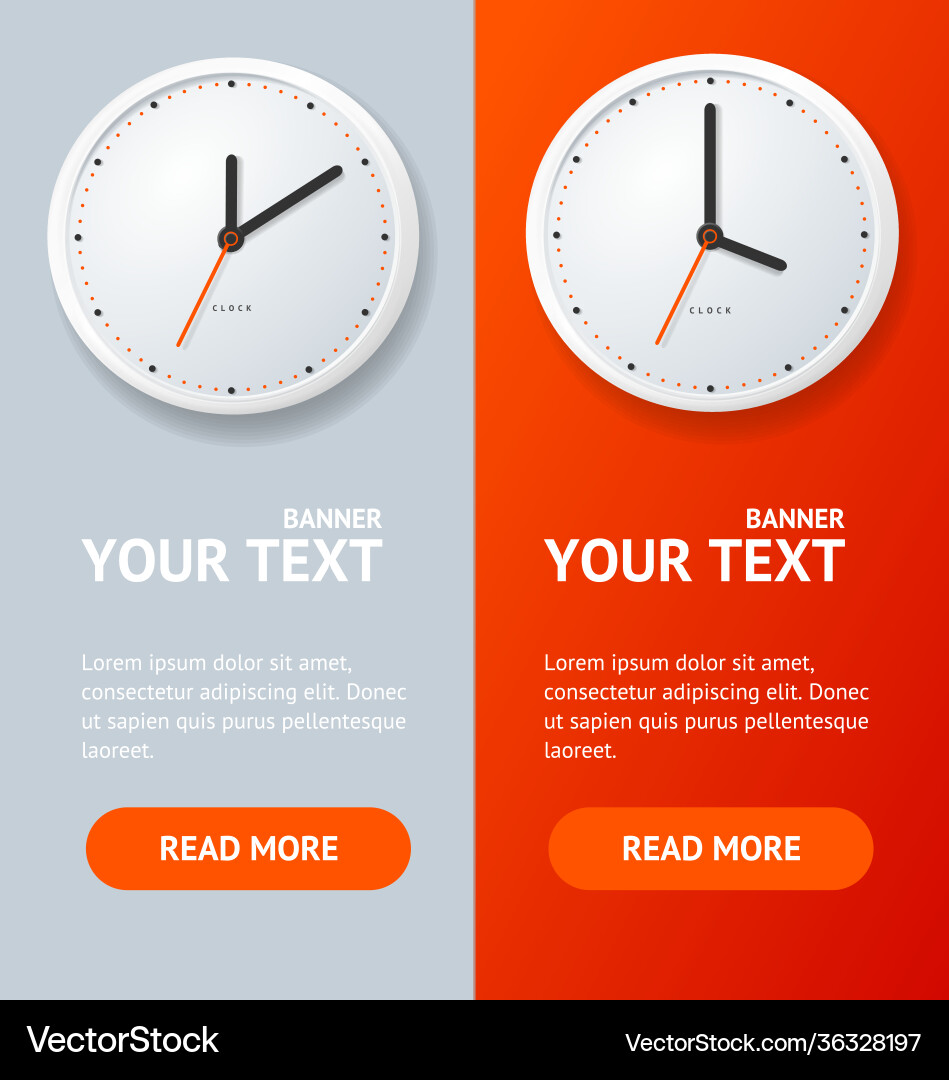 Realistic detailed 3d clock banner vertical set Vector Image