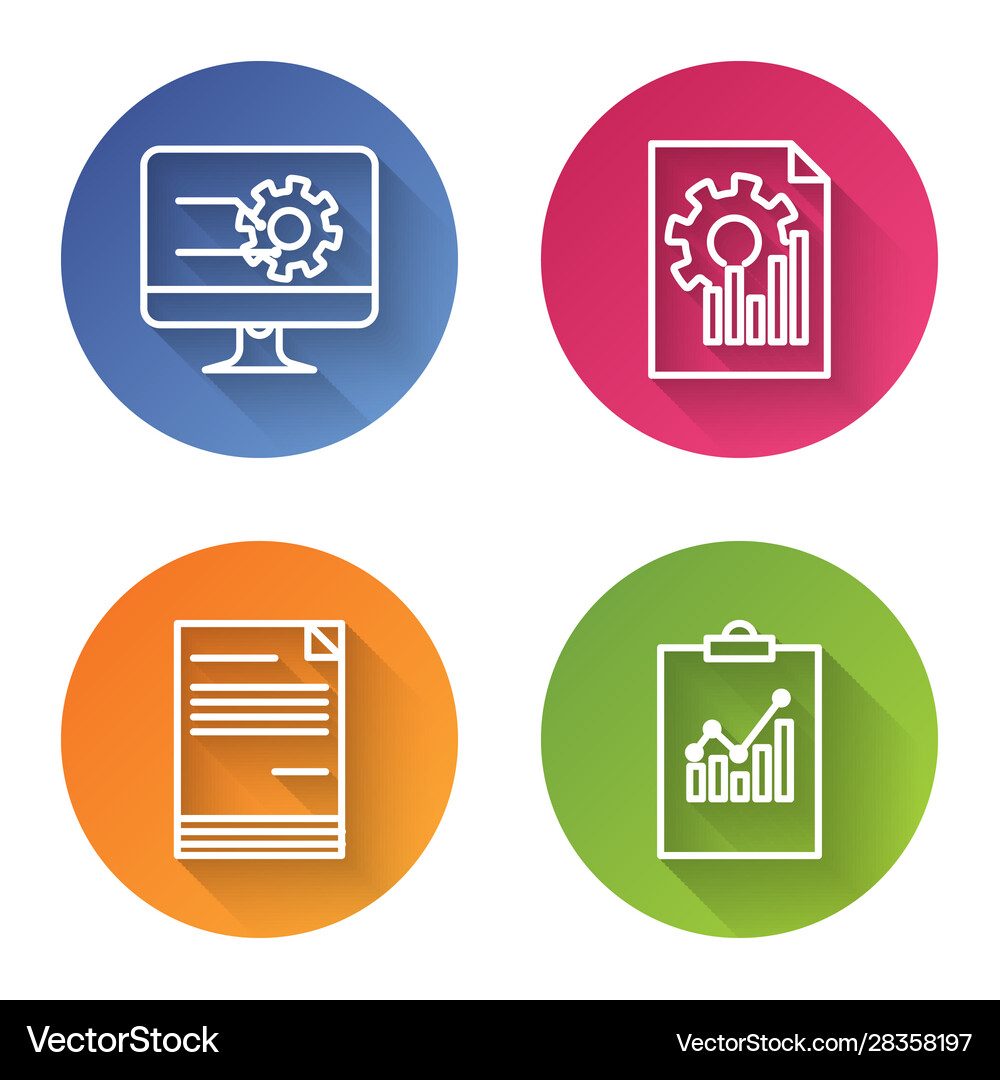 Set line computer monitor with graph chart Vector Image