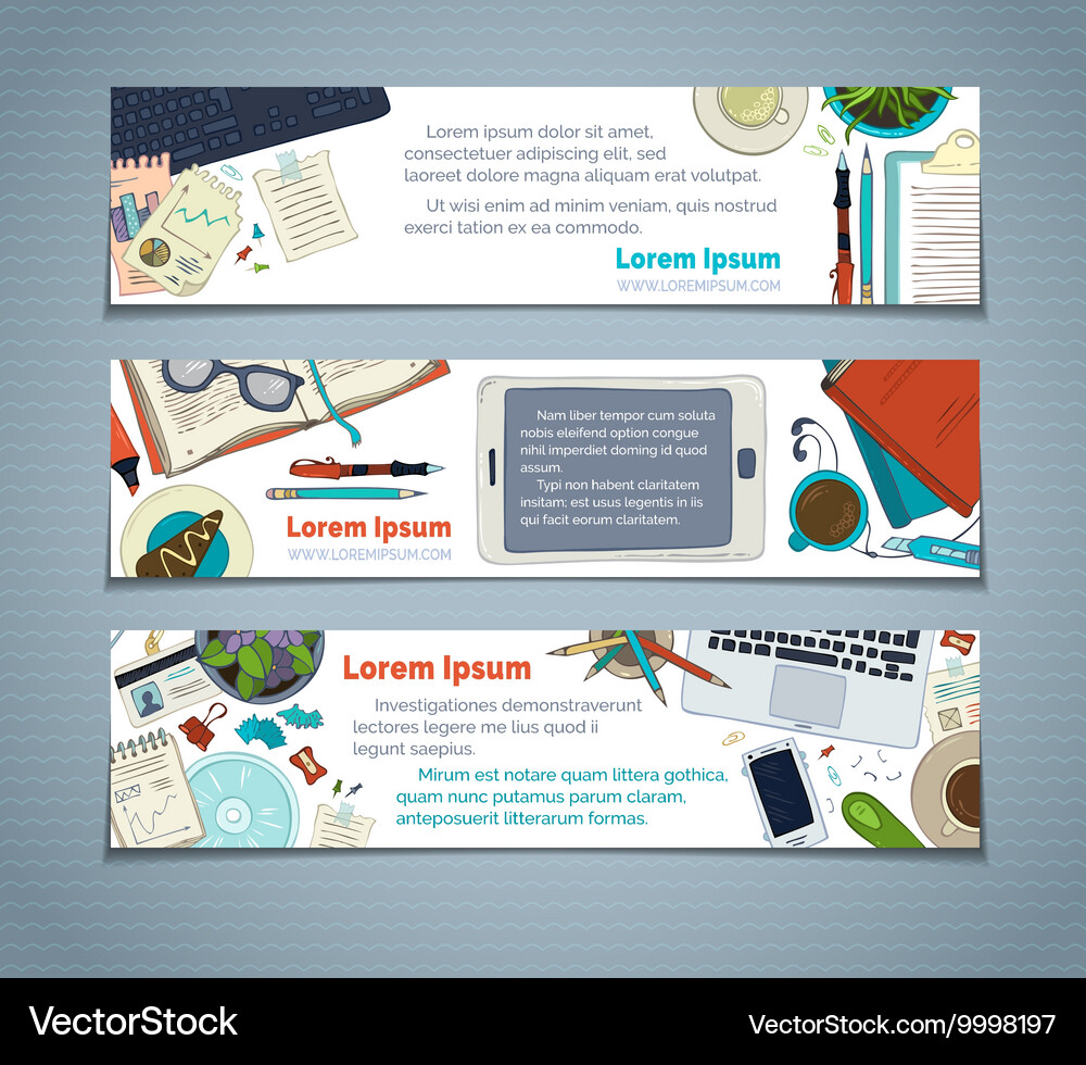 Set of horizontal banners workplaces Royalty Free Vector