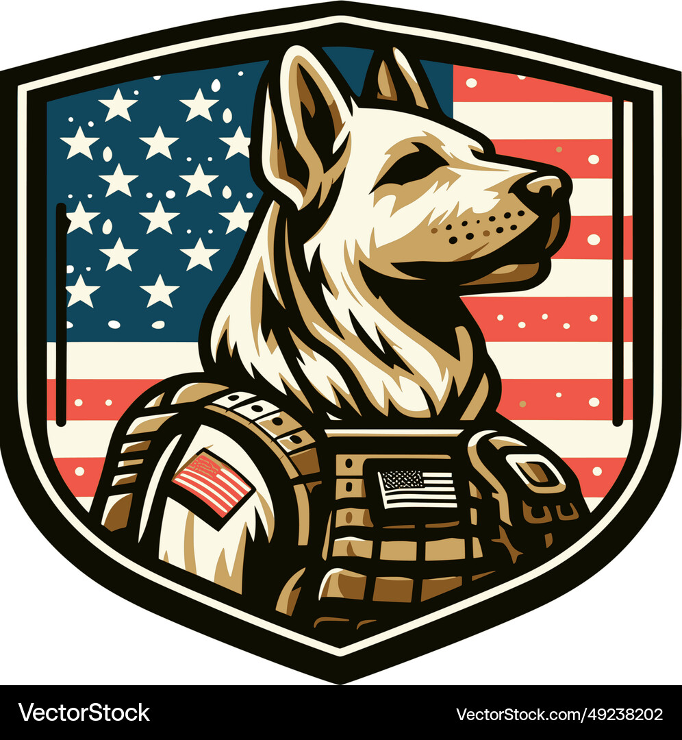 Army dog on american flag emblem Royalty Free Vector Image