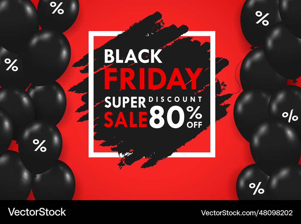 Black balloons floating on the side of text Vector Image
