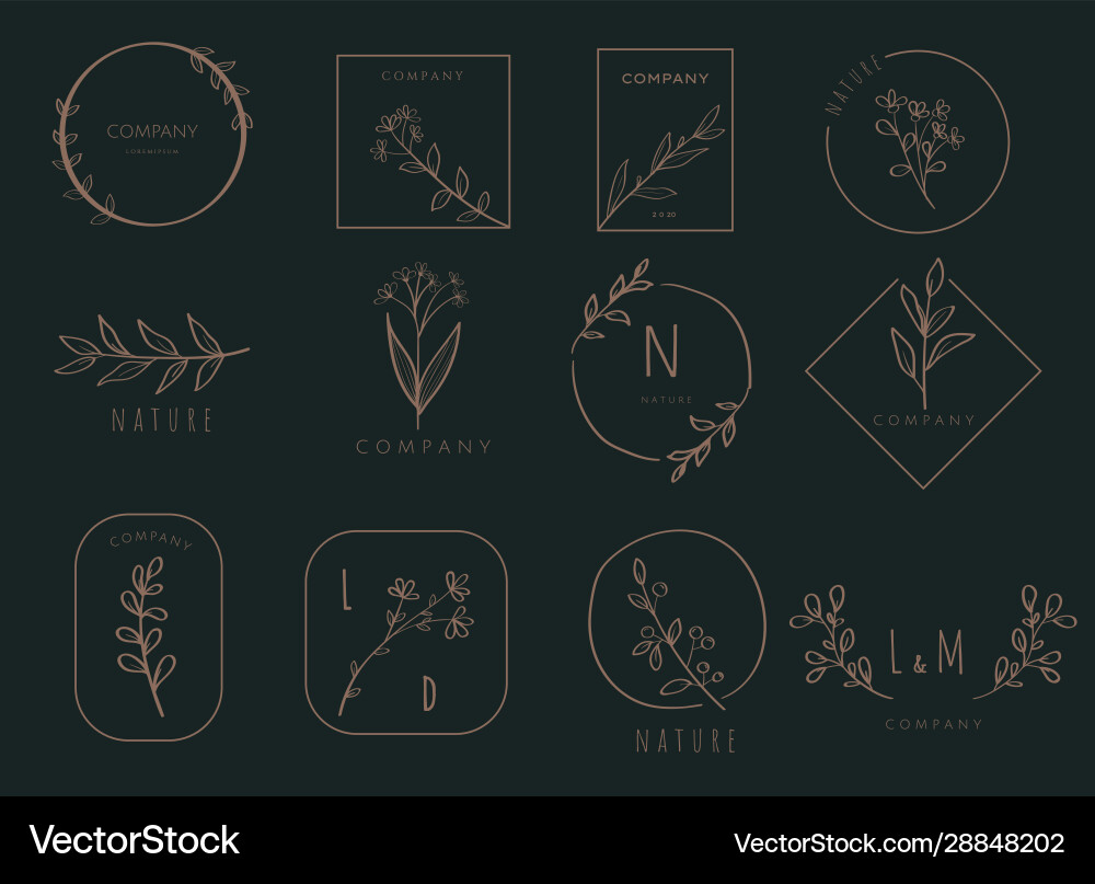 Floral border and logo design templates hand drawn