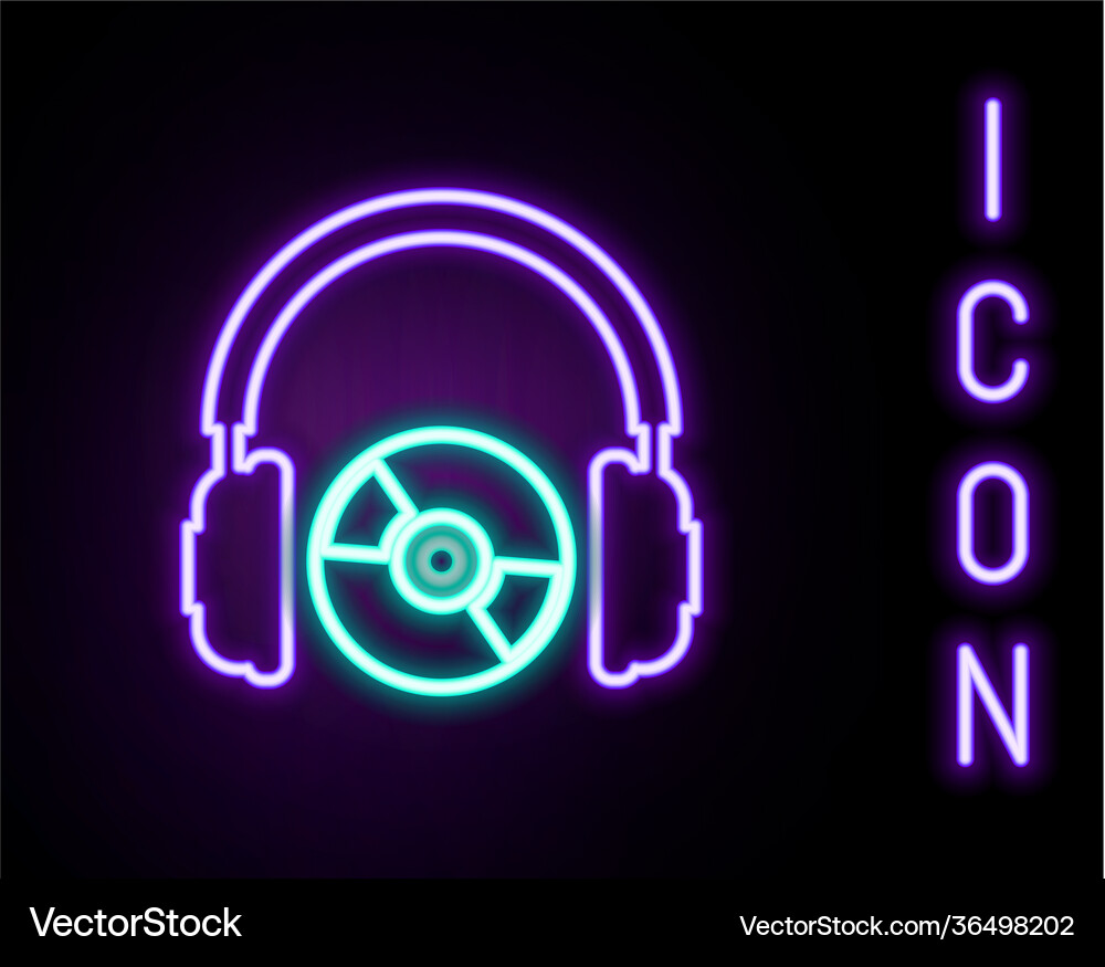 Glowing neon line headphones and cd or dvd icon Vector Image