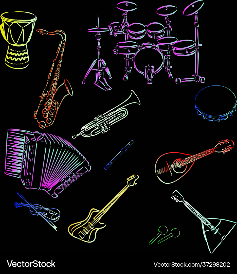 Hand drawn set classical musical instruments Vector Image