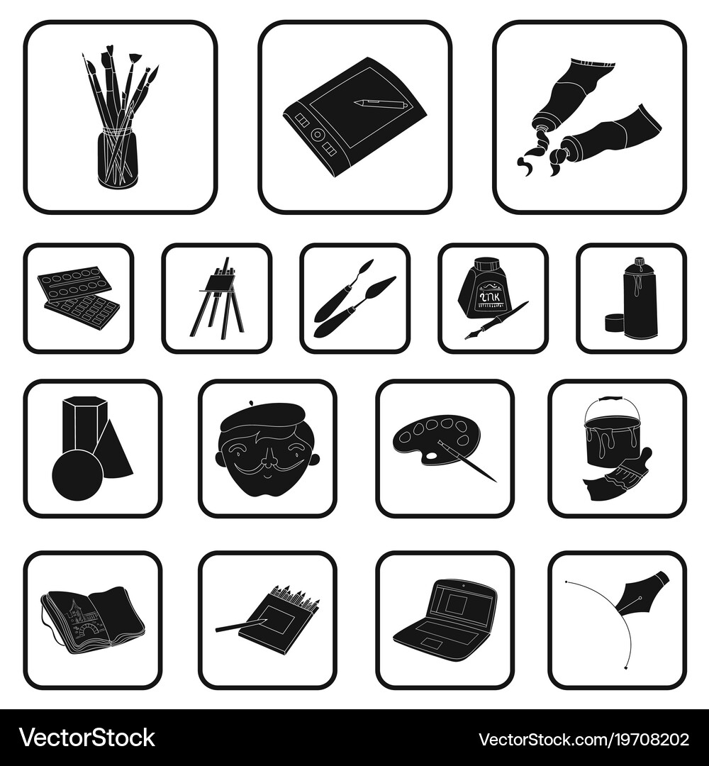 Painter and drawing black icons in set collection Vector Image