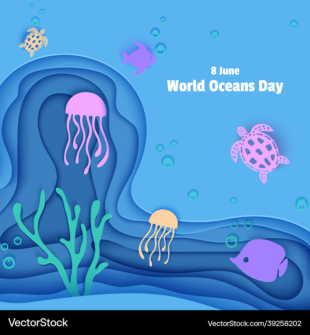 Paper cut butterflyfish jellyfish moonfish Vector Image