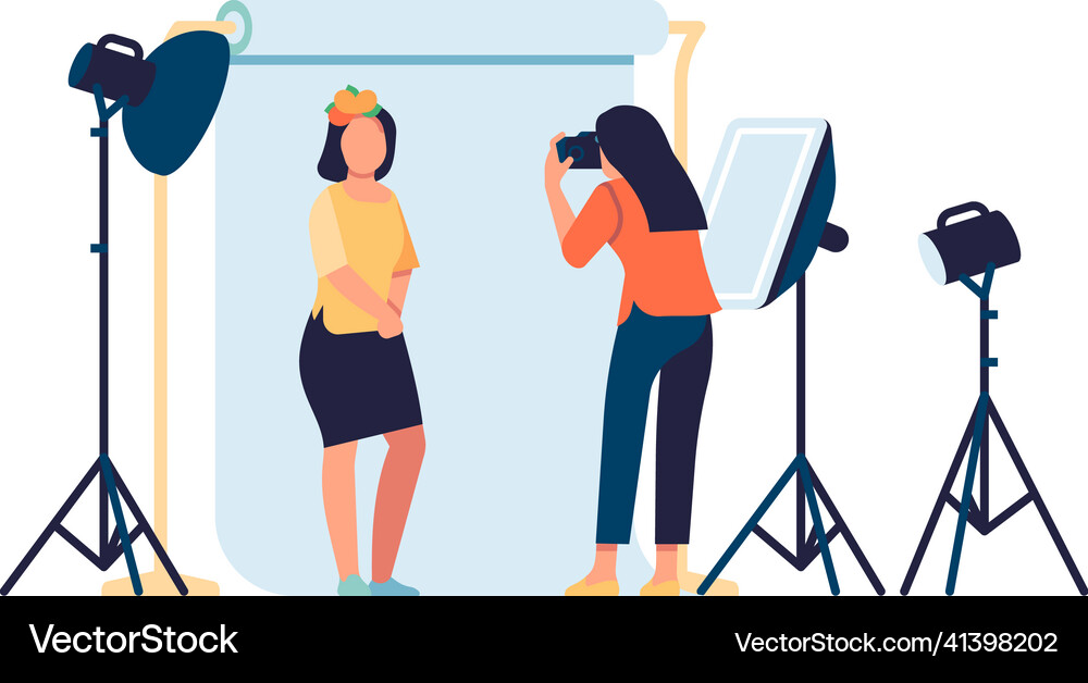 Photographer shooting photo model in studio Vector Image