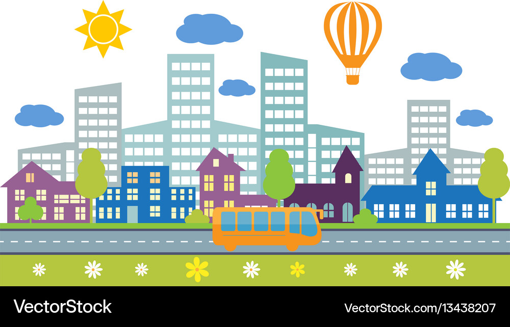 City with building and road Royalty Free Vector Image