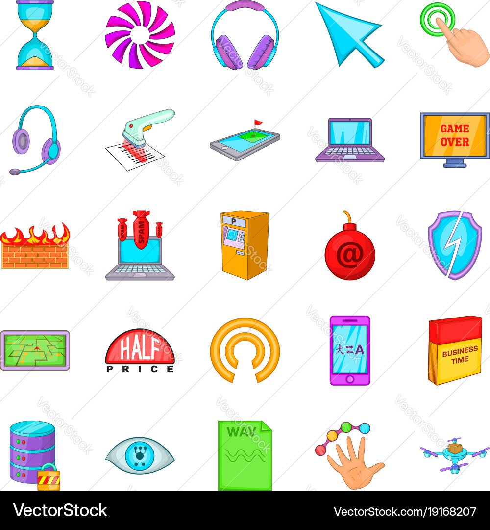 Computer literacy icons set cartoon style Vector Image