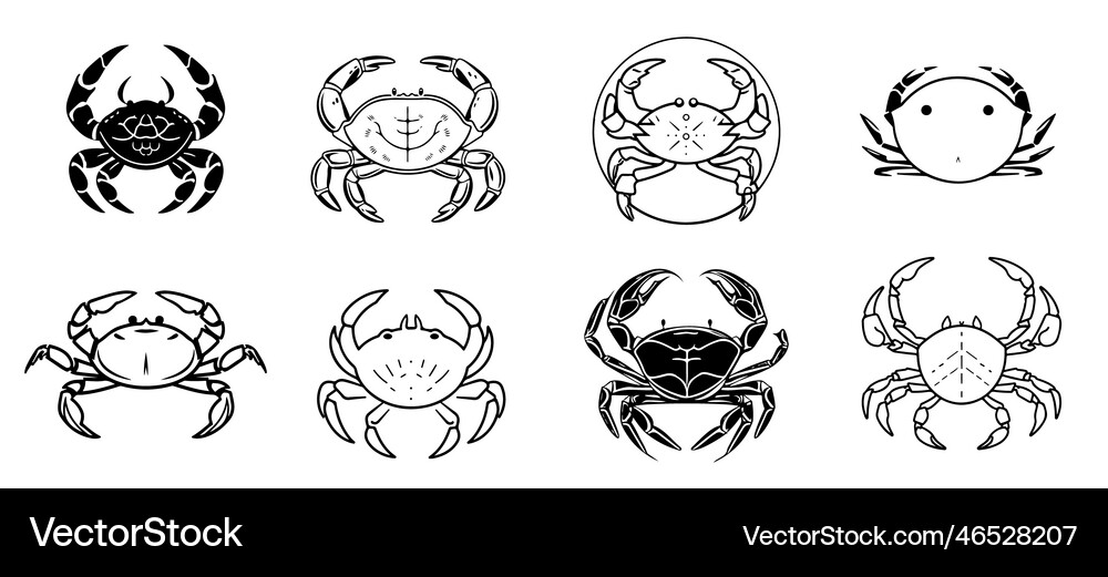 Crab icons set sketch hand drawn Royalty Free Vector Image