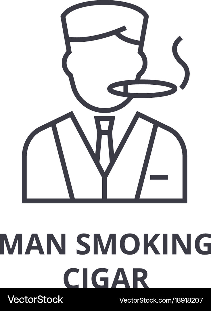 Man smoking cigar line icon outline sign linear Vector Image