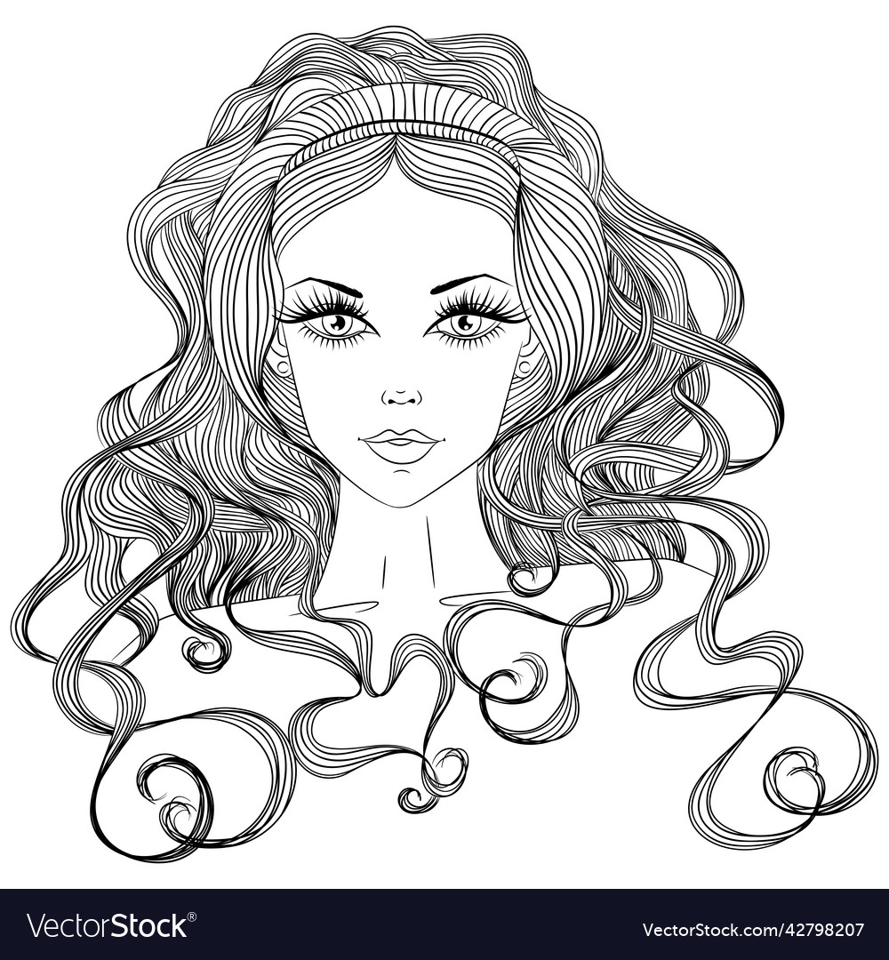 Portrait of a girl with long hair line art Vector Image Portrait of a girl with long hair line art Vector Image