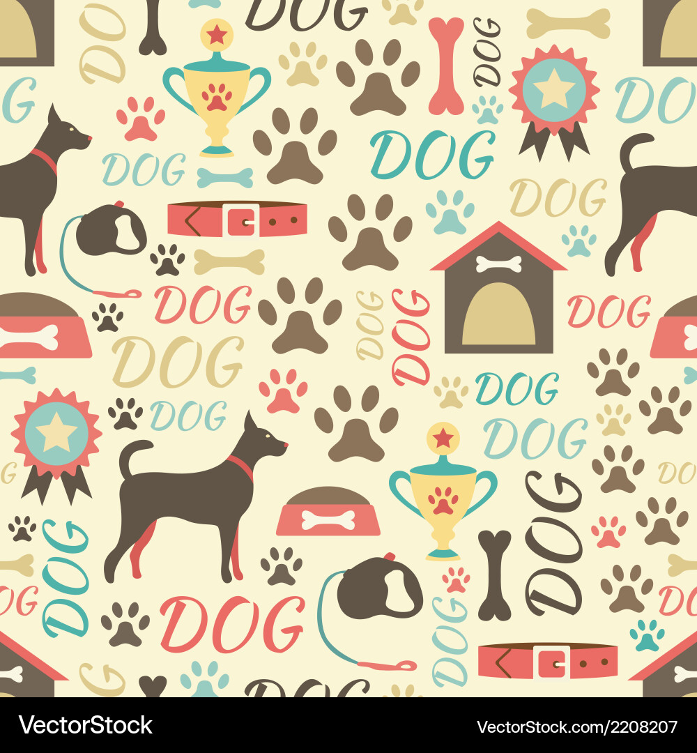 Retro seamless pattern of dog icons endless Vector Image