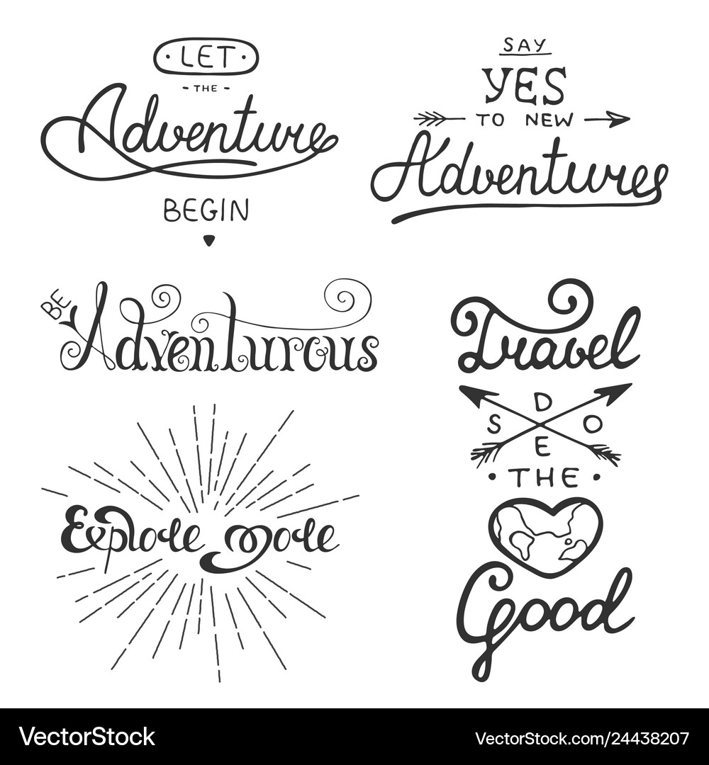 Set adventure and travel lettering Royalty Free Vector Image