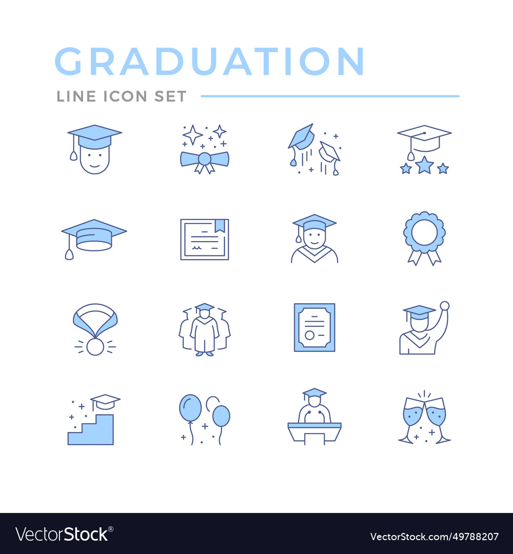Set color line icons of graduation Royalty Free Vector Image