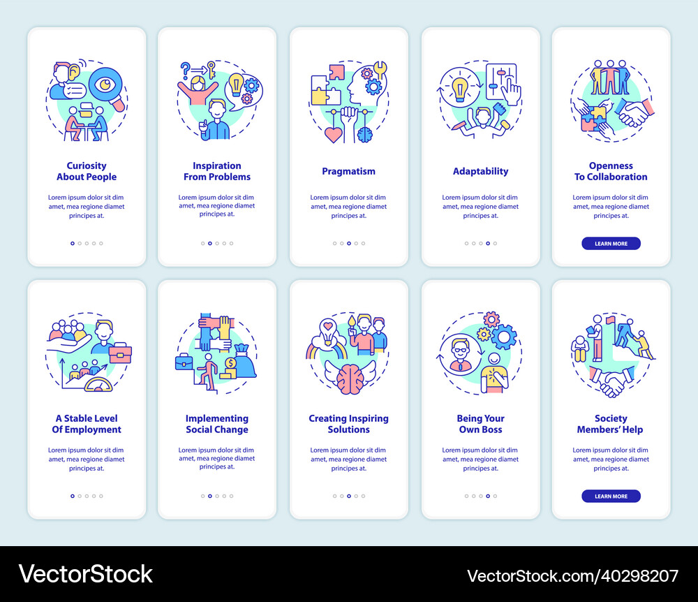 Social business onboarding mobile app page screen Vector Image