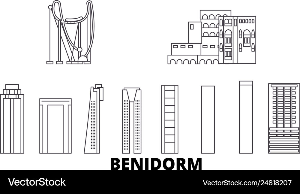 Spain benidorm line travel skyline set Royalty Free Vector