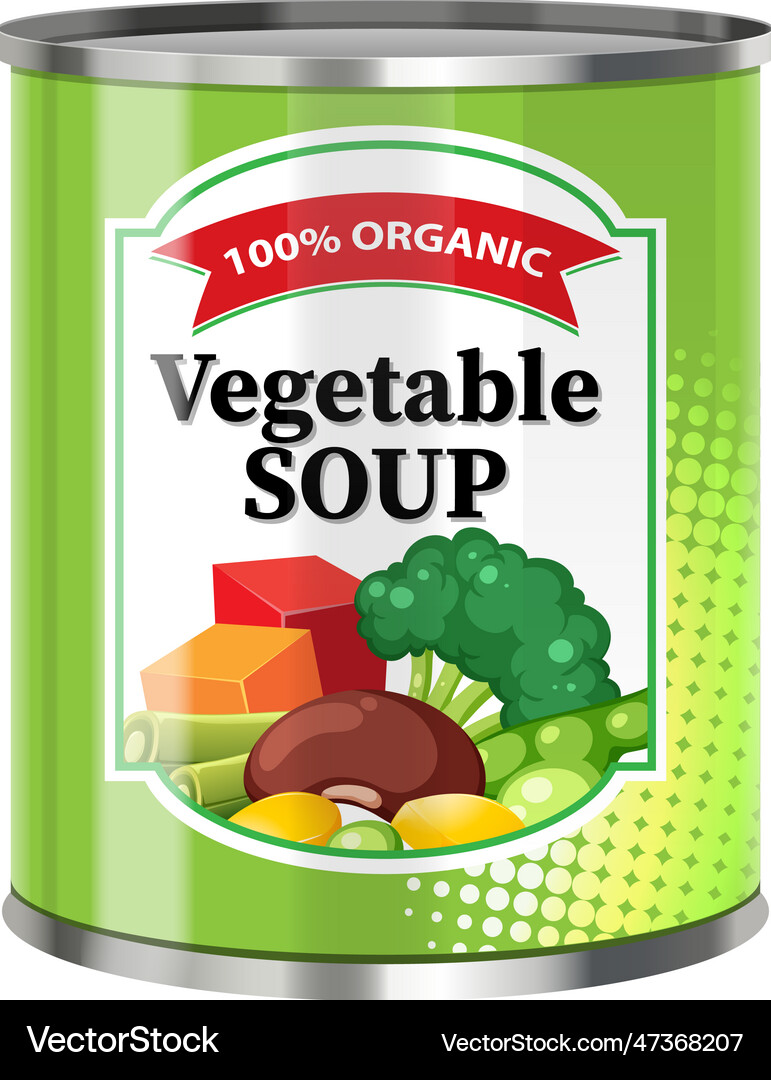 Vegetable soup in food can Royalty Free Vector Image