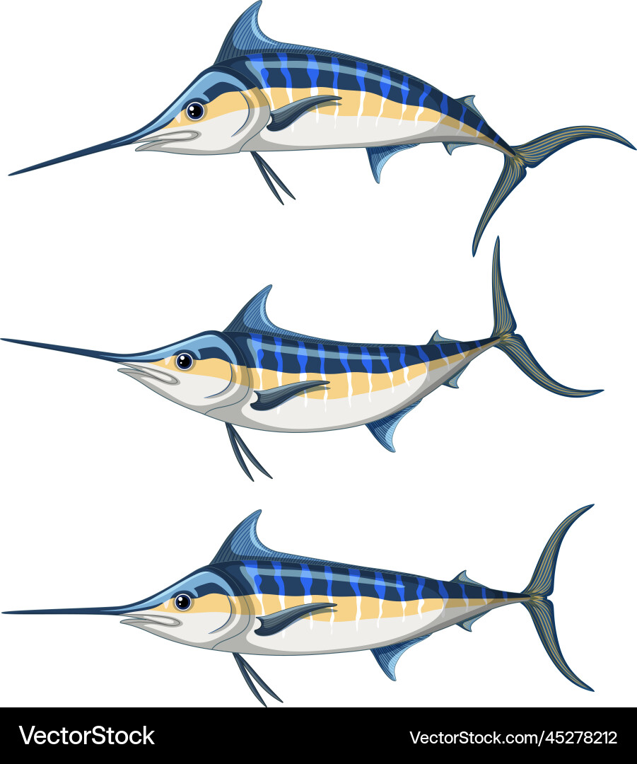 Blue marlin fish cartoon character in different Vector Image