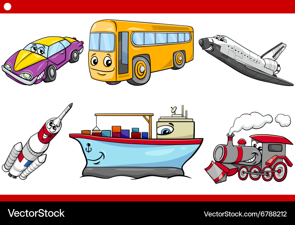 Cartoon vehicle caracters set Royalty Free Vector Image