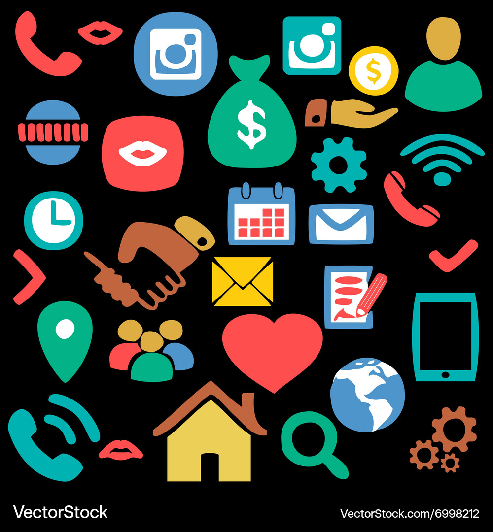 Colorful hand drawn finance network icon set Vector Image