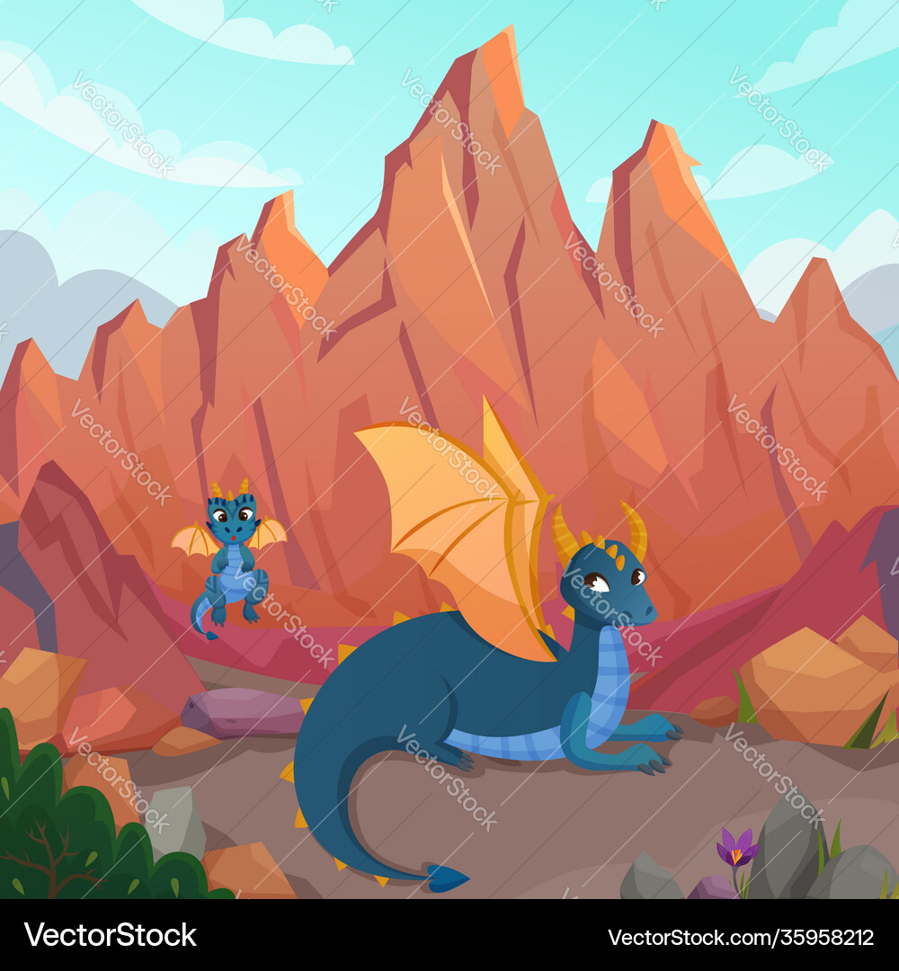 Dragons family cartoon composition Royalty Free Vector Image