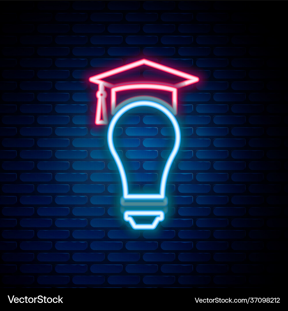 Glowing neon line light bulb and graduation cap Vector Image