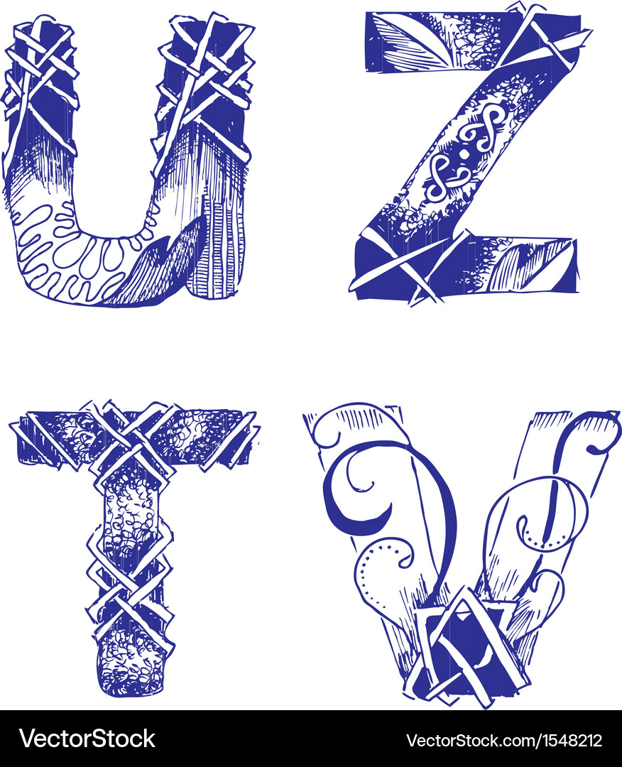 Hand-drawn letters t u v z Royalty Free Vector Image