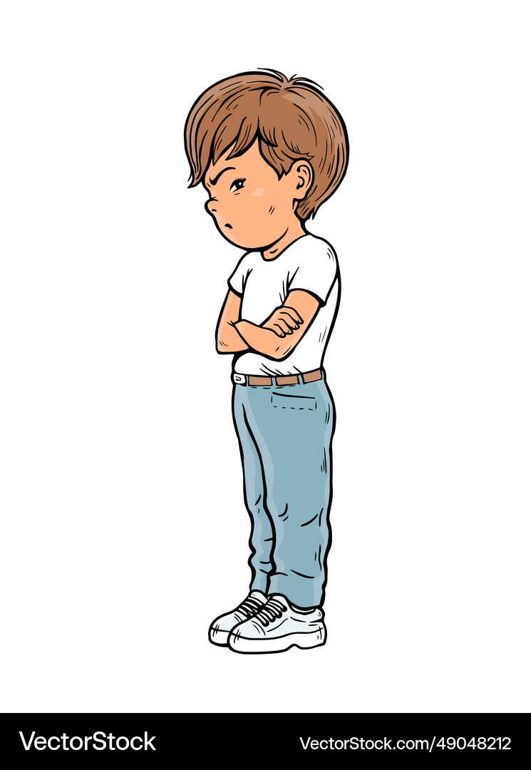 Offended little boy in a stubborn pose Royalty Free Vector